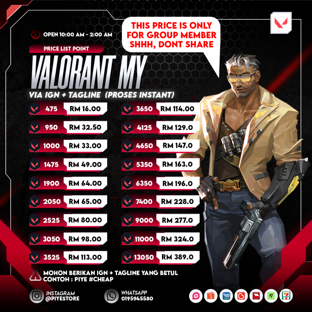 VALORANT POINT 2525VP | 3000VP | 3650VP | 4125VP | 7400VP | Shopee Malaysia