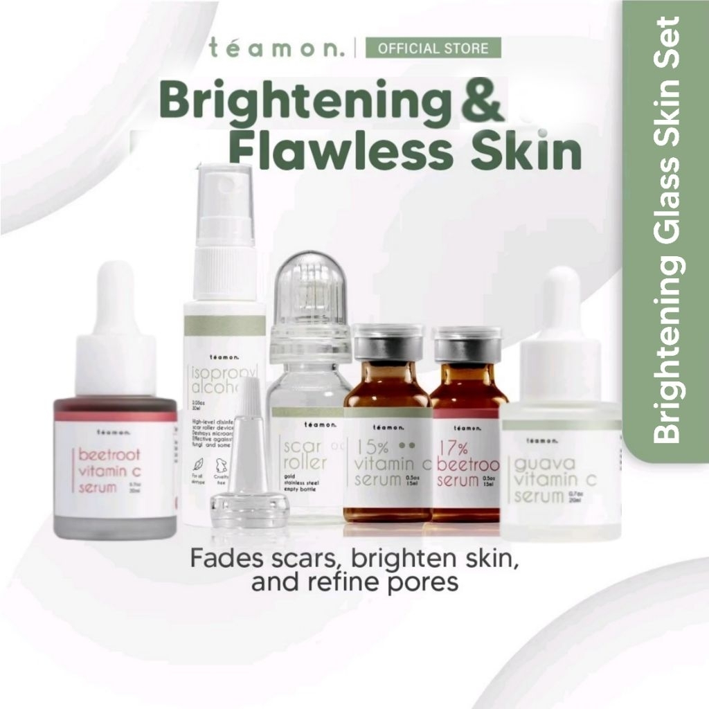 Teamon BRIGHTENING GLASS SKIN (Set Parut Hitam&Cerah) Dermaroller Scar ...