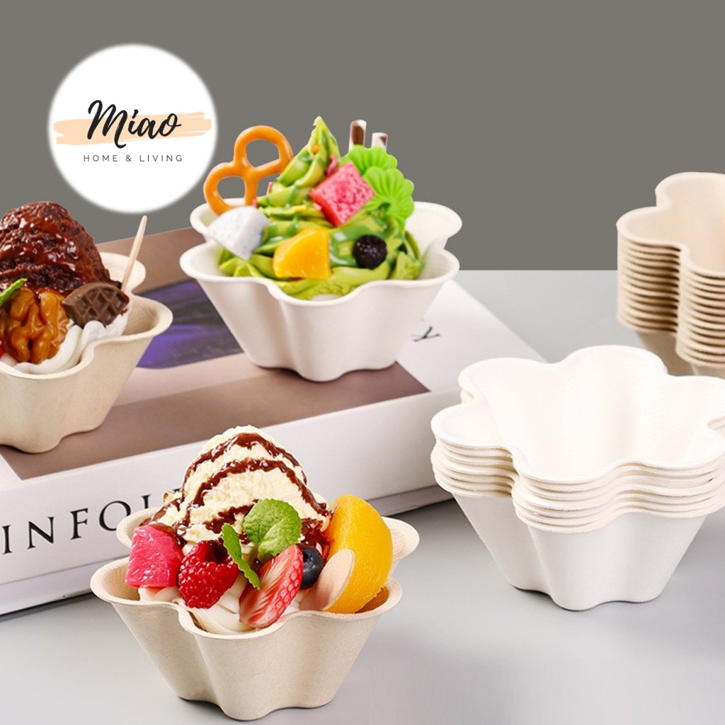 5PCs Ice Cream Paper Bowl Disposable Test Cup Yogurt Mangkuk Kertas ...