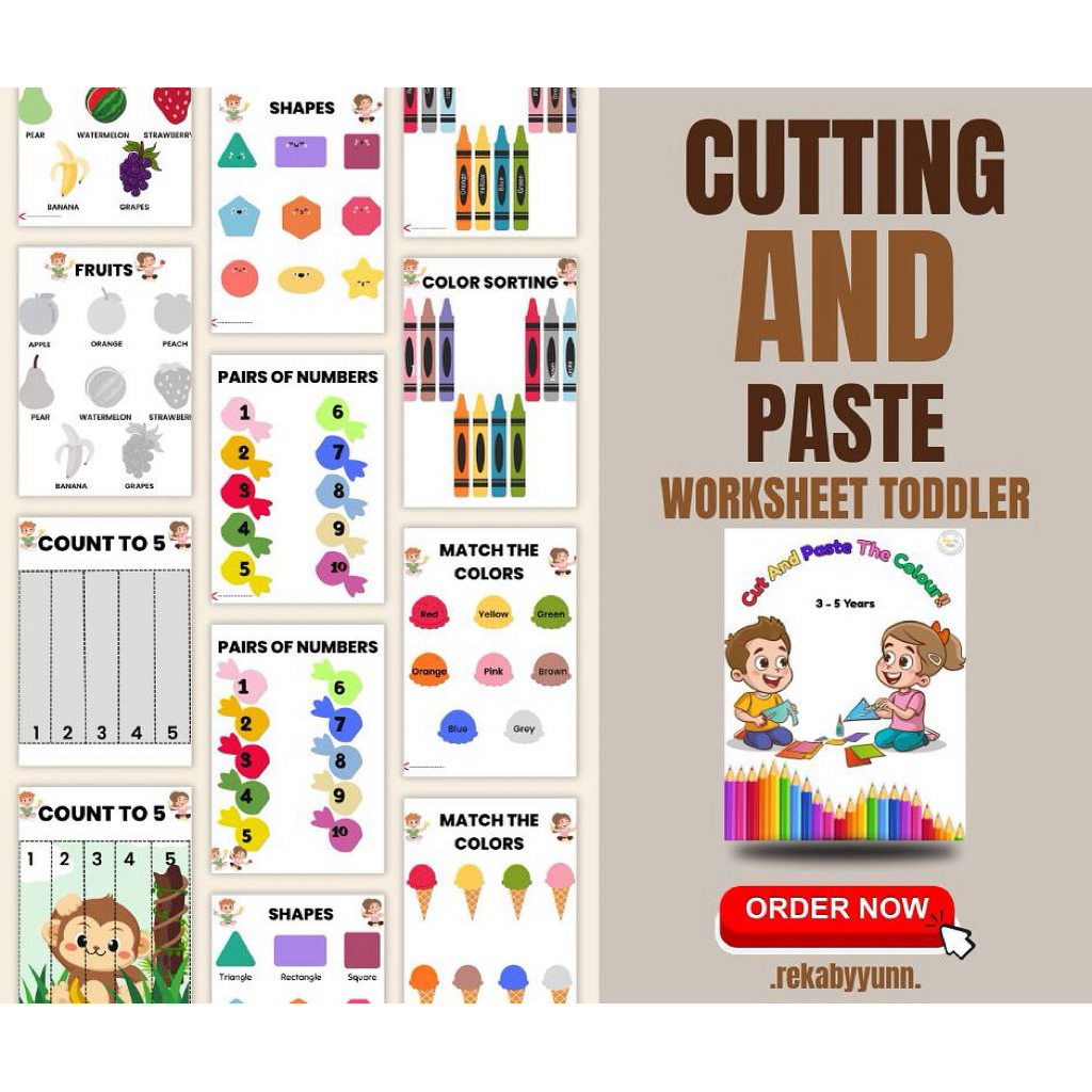 Aktiviti Potong & Tampal (Cut & Paste Worksheet) untuk Anak 3-5 Tahun ...