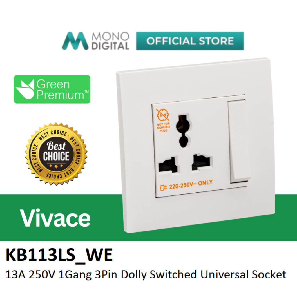 SCHNEIDER ELECTRIC VIVACE SERIES 13A 250V 1 GANG 3 PIN DOLLY SWITCH ...