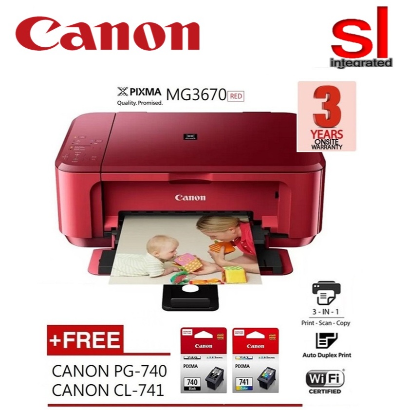 Canon Pixma MG3670 Wireless Photo All-in-One Color Inkjet Printer (Print/Scan/Copy/Wifi ...