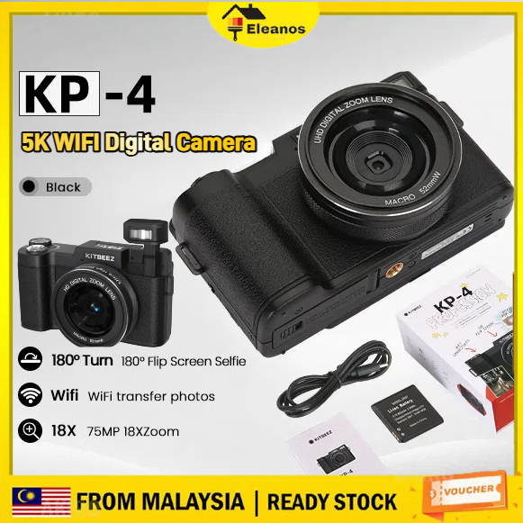 KITBEEZ🔥 Kamera CCD 75MP 5K 180° Flip Screen Selfie WIFI Digital Camera ...