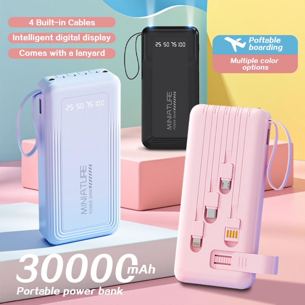 30000mAh Powerbank With 4 Cables Cute Mini Powerbank With Lanyard ...
