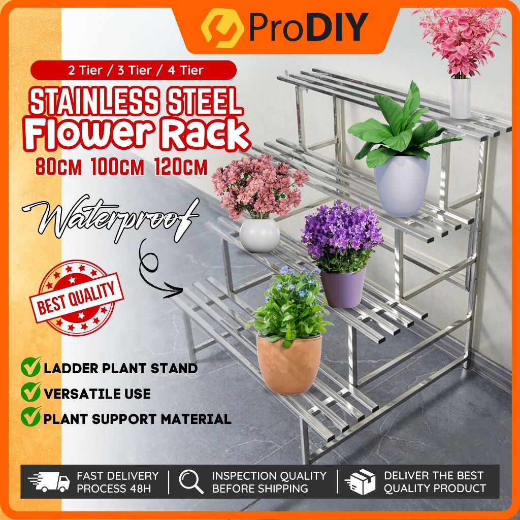 Stainless Steel Flower Rack 2/3/4 Tier 80cm 100cm 120cm Flower Pot ...