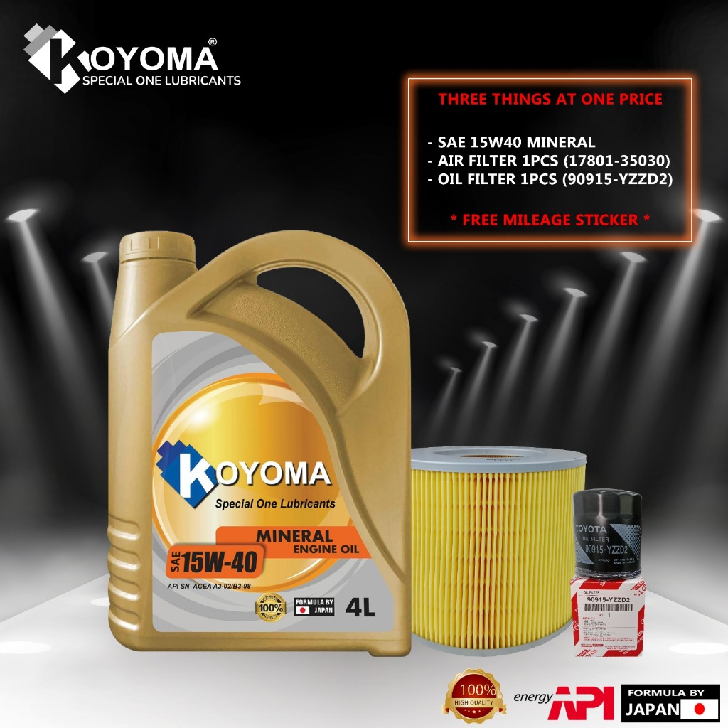 TOYOTA UNSER KF80 OIL FILTER + AIR FILTER + KOYOMA 15W40 MINERAL ENGINE ...