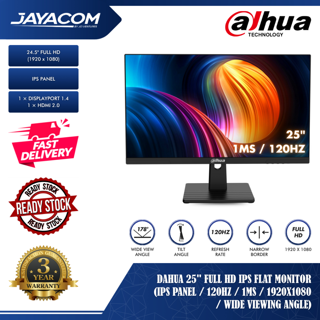 Dahua 25" Full HD IPS Flat Monitor [LM25-B211B] (IPS Panel / 120Hz / 1ms / 1920x1080 / Wide ...