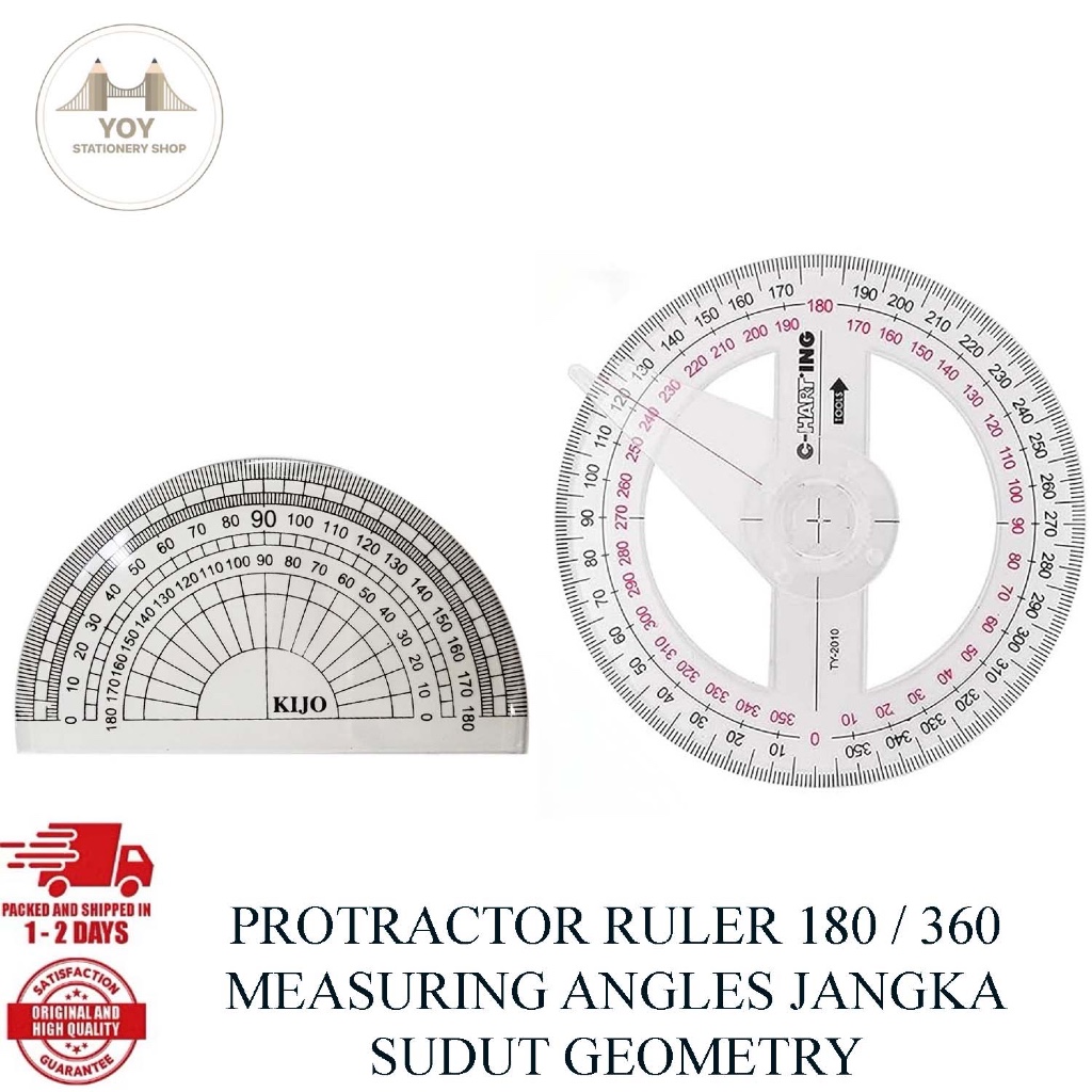 Protractor Ruler 180 360 Measuring Angles Jangka Sudut Geometry