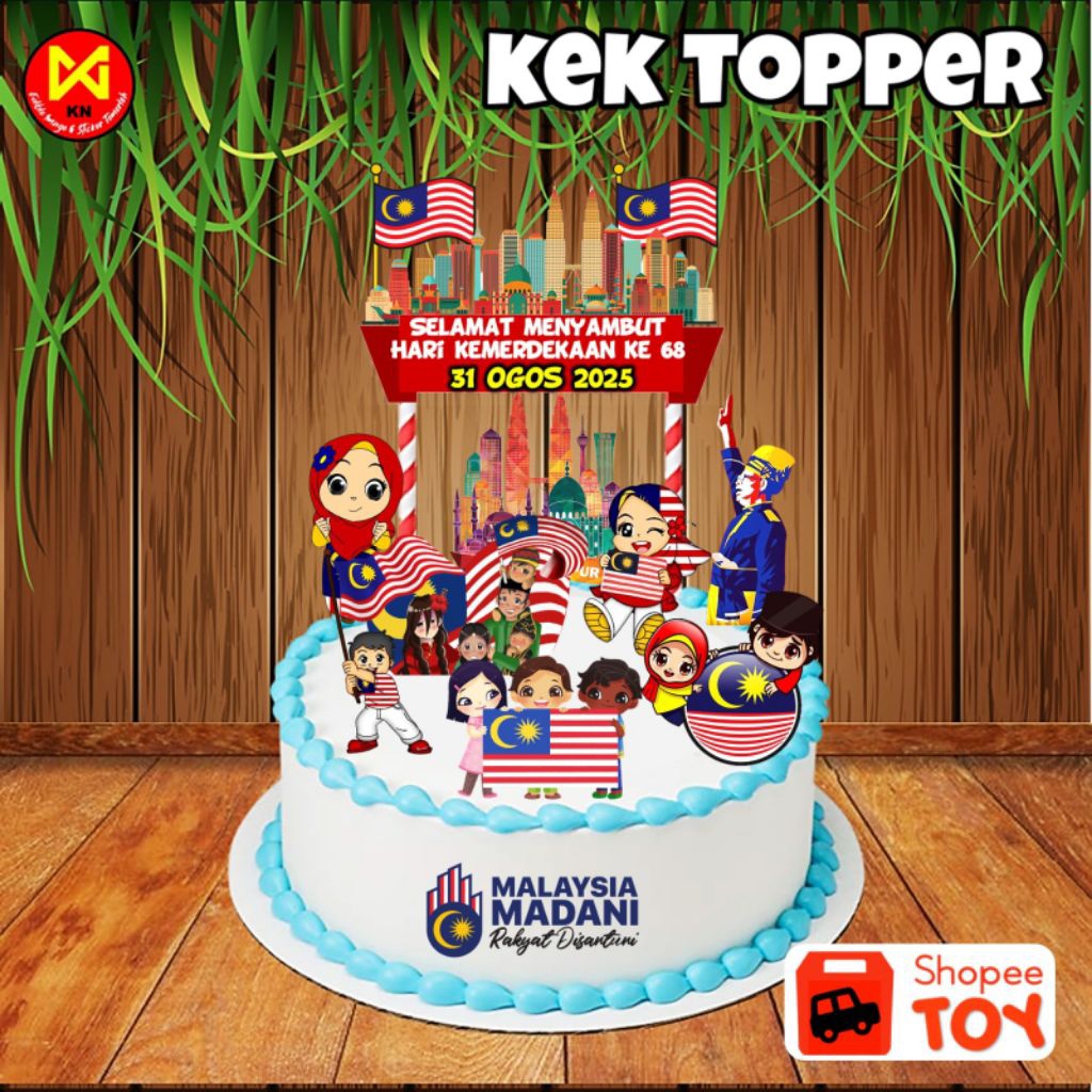 Kek Topper Merdeka 68 (2025) Rakyat Disantuni & Bendera | Shopee Malaysia