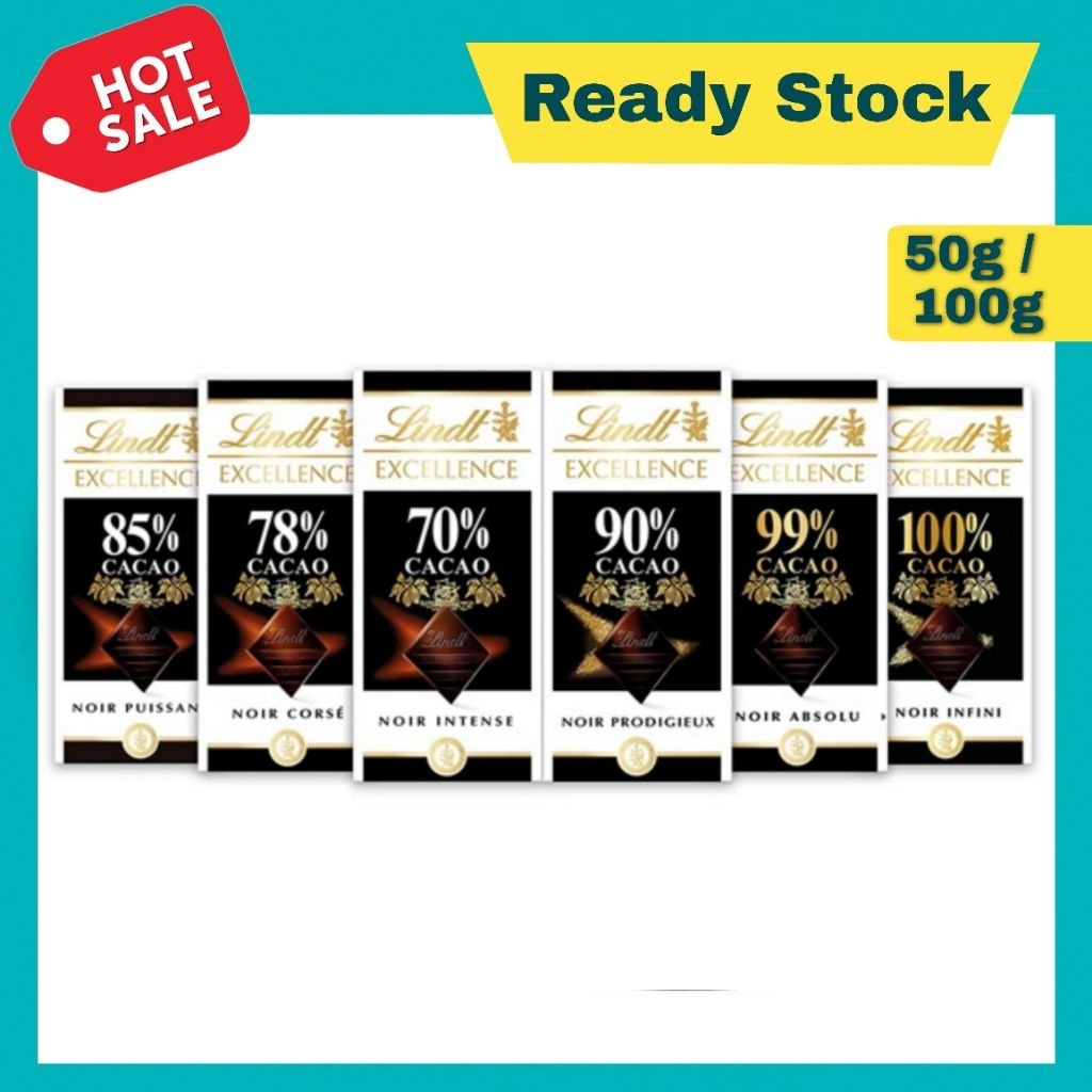 LINDT EXCELLENCE DARK CHOCOLATE BAR 50G/100G LINDT COKLAT HITAM PAHIT ...