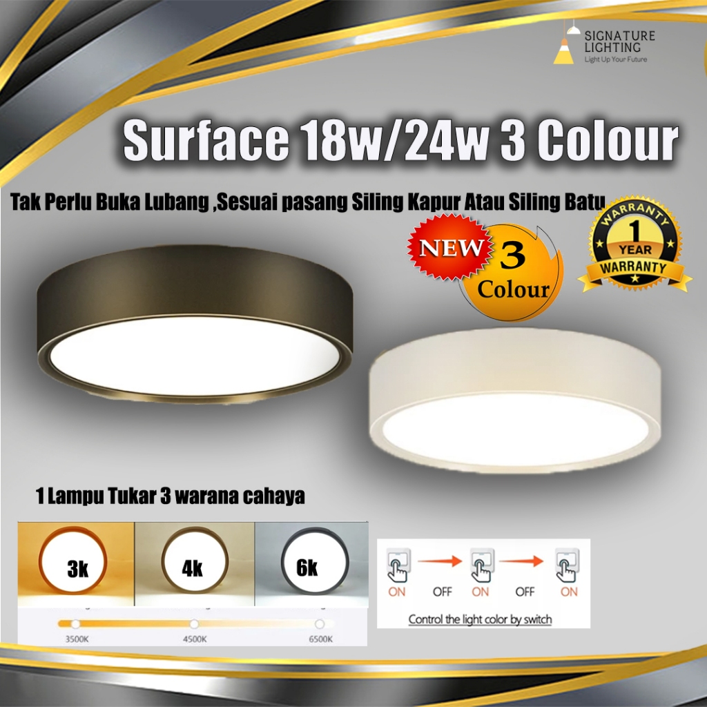 LED Surface Downlight 3 Colour Ceiling Light 18W 24W LED Spotlight ...