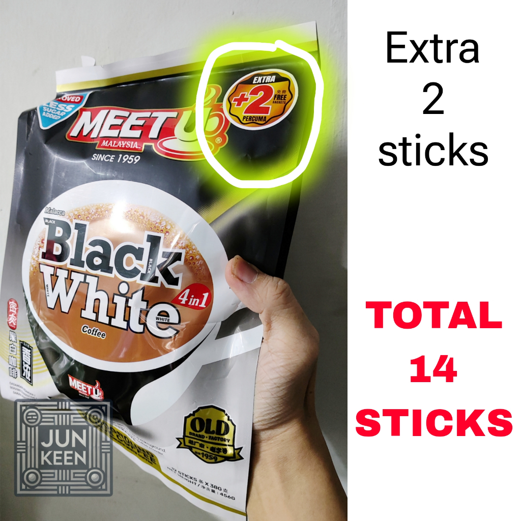 *12+2 sticks* MEET U Black White Coffee 4 in 1 Kopi O + White Coffee ...