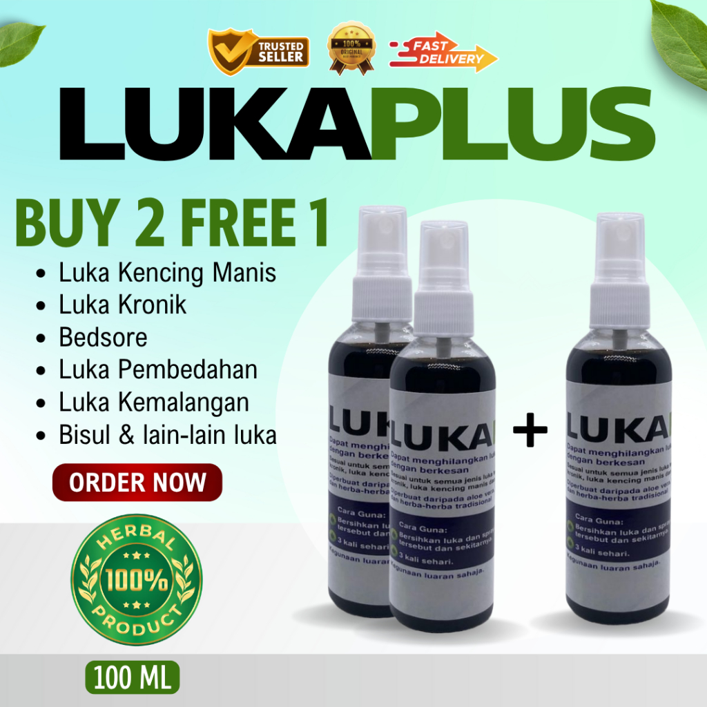 Promosi Pakej Jimat (2+1) LukaPlus 100ml Spray | Luka Kencing Manis | Foot Ulcer | Luka Kronik ...