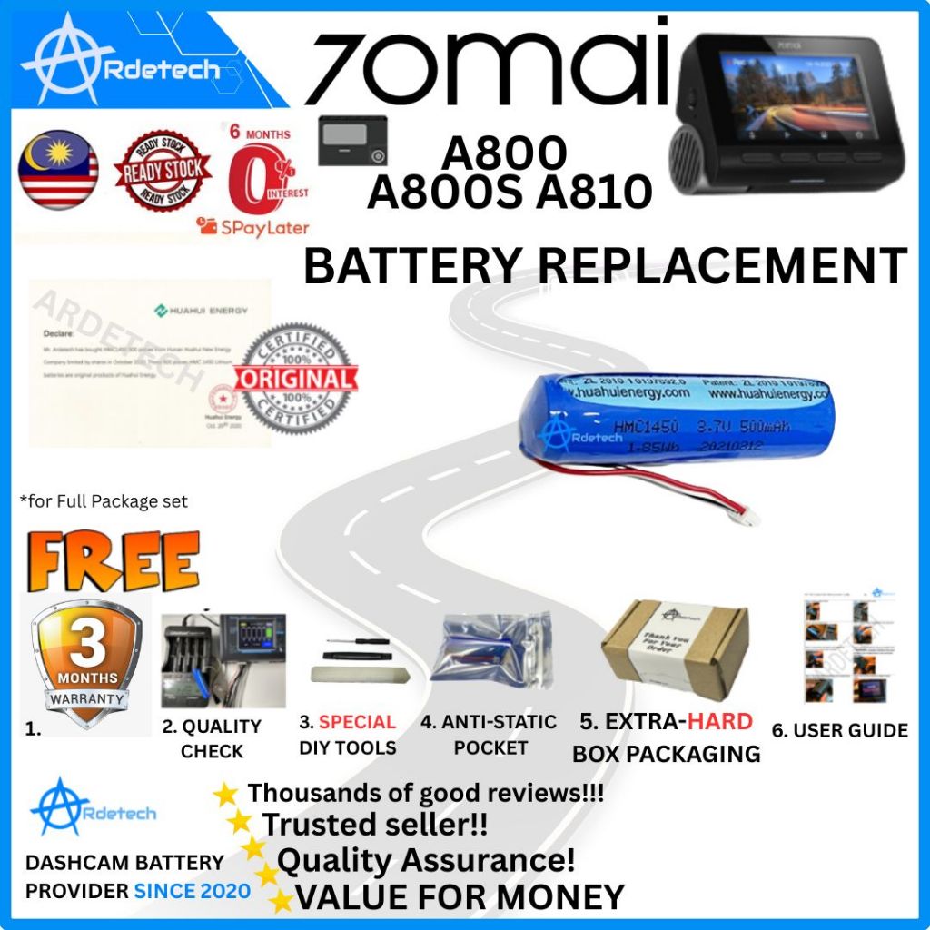 70mai Battery A800 A800S A810 (CERTIFIED) Replacement Repair 70 Mai ...