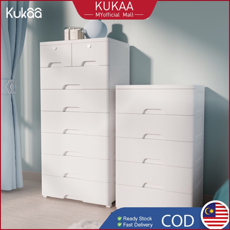 Kukaa White Almari Baju Murah 5 Tier Plastic Drawer Cabinet With Wheels ...