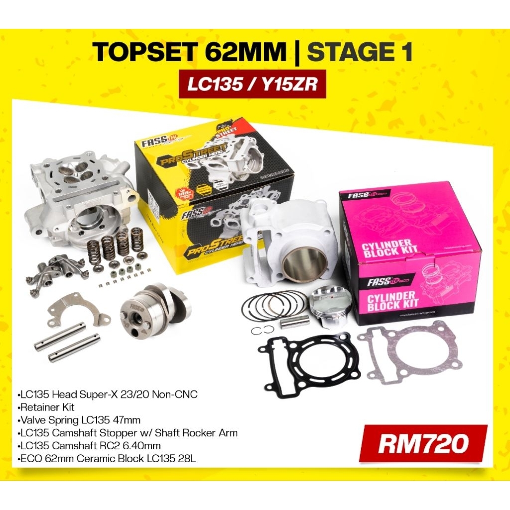 Fasstek Racing Yamaha Lc135 @ Y15 62mm Stage 1 @ 2 Head Block Cam Combo ...