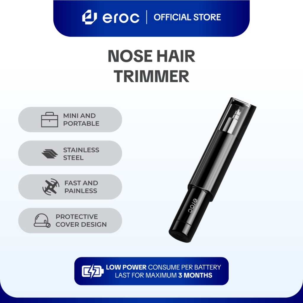 EROC Black Nose Hair Trimmer with High Speed Stainless Steel Blade Safe ...