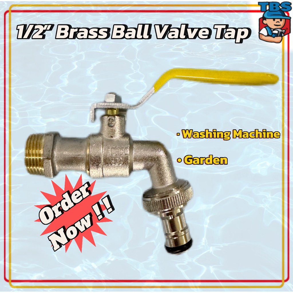 [ 100%FULL BRASS ] 1/2'' Multipurpose Ball Valve Bib Tap Wall Mounted ...