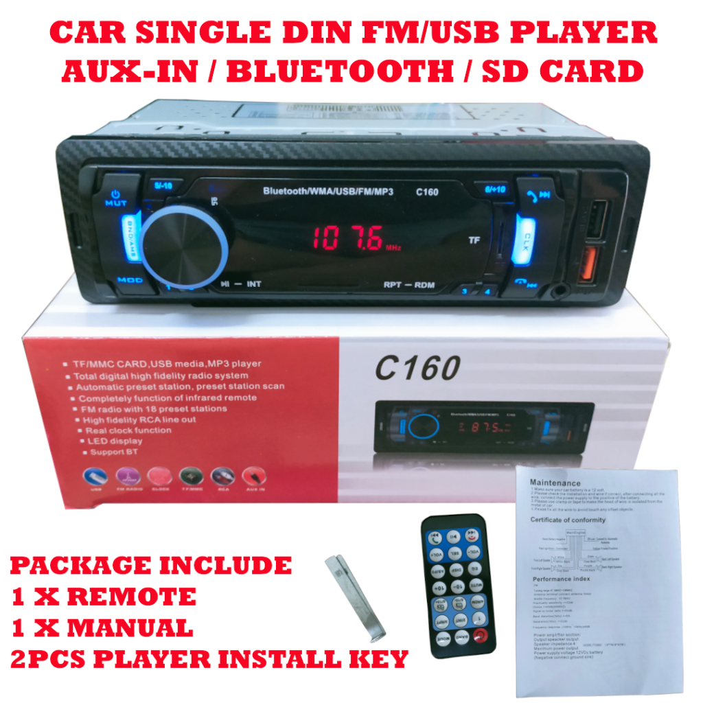 12V Car Radio MP3 Player Aux In Dash SD Card Dual USB Port AM FM ...