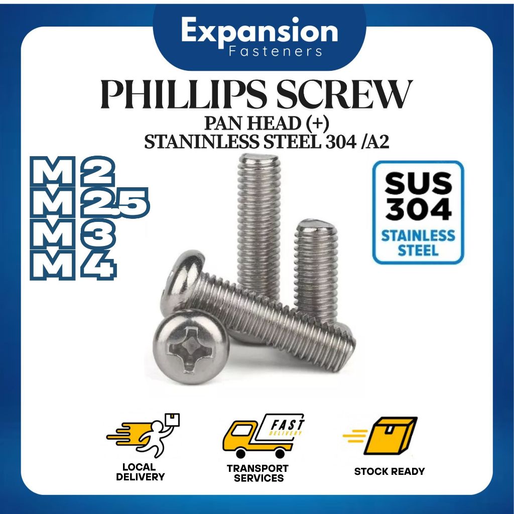 304 Stainless Steel M2 M2.5 M3 M4 Phillips Pan Head Screw JIS ...