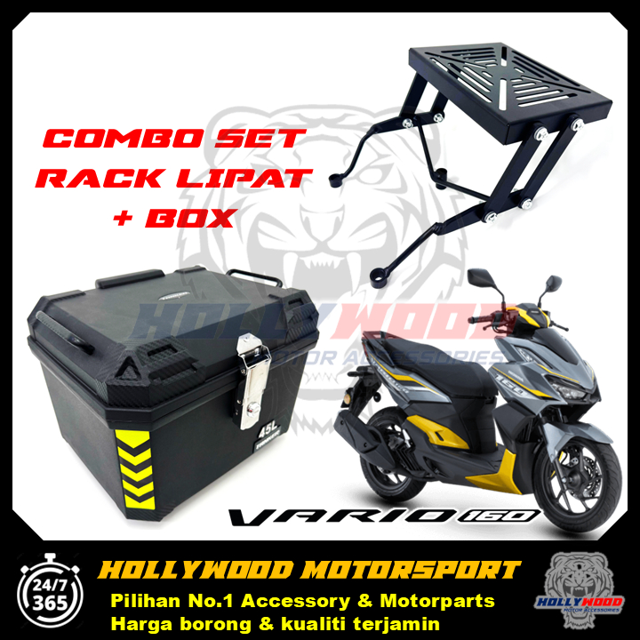 VARIO160 MONORACK LIPAT JB STYLE + 45L ABS TOP BOX ALUMINIUM LOCK COMBO ...