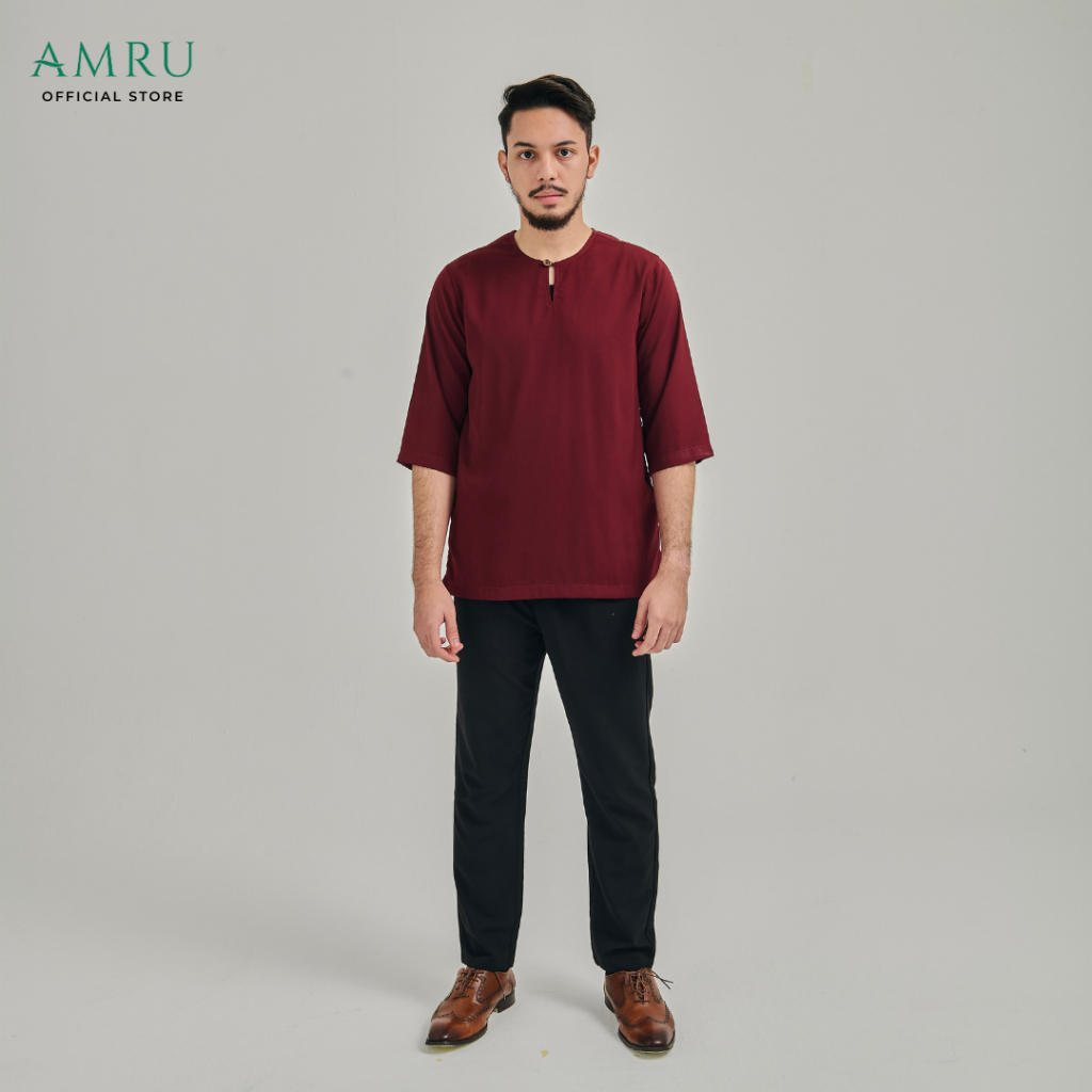 AMRU Khaleed Kurta Teluk Belanga Premium Casual Minimal Plain Kain ...