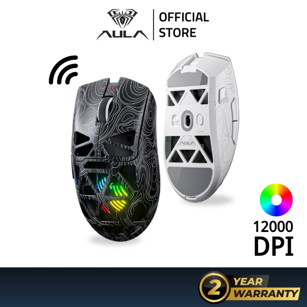 AULA SC620 Wireless Mouse 12000 DPI RGB Hollow Out 8 Button Lightweight ...