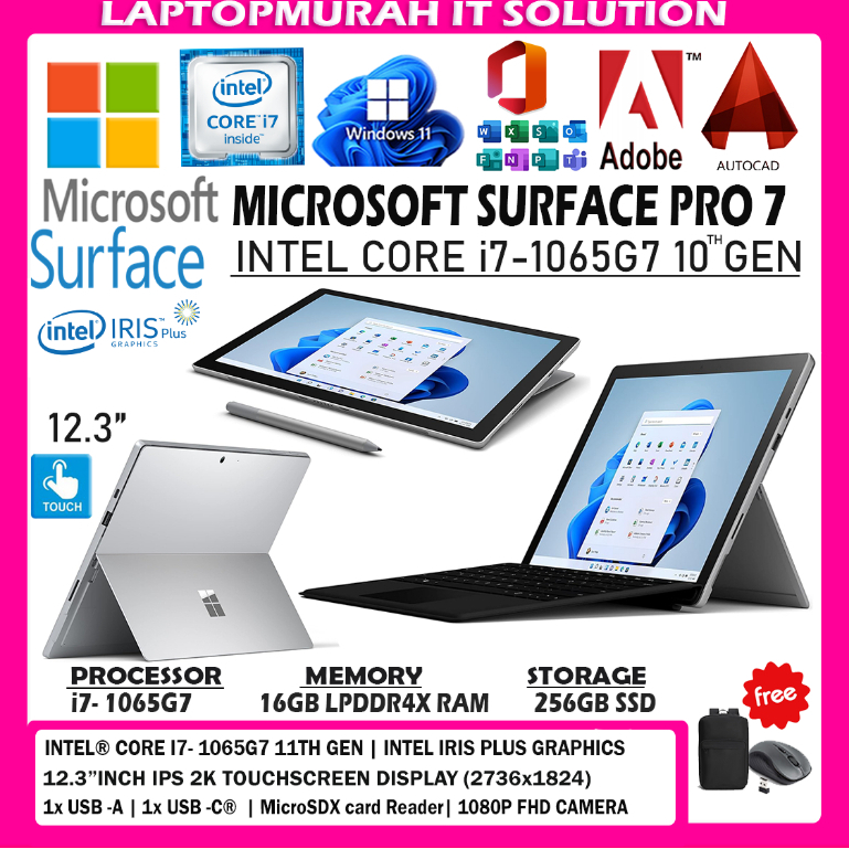MICROSOFT SURFACE PRO 7 - INTEL CORE i7-1065G7 10TH GEN WITH KEYBOARD ...