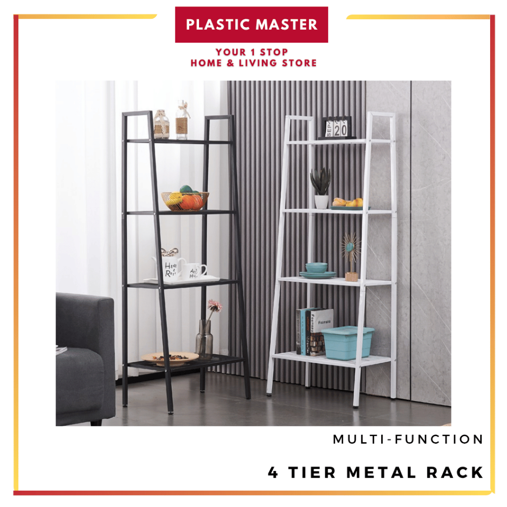 4 Tier Metal Bookshelf Slanted Bookshelf Multi Function Storage ...