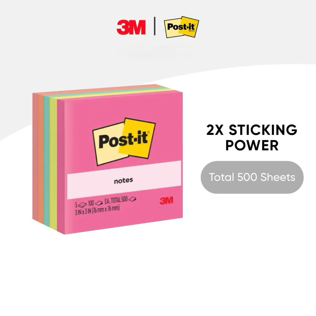 3M Post It Notes Super Sticky Cube Miami Collection 654-5SSMIA 3''x3 ...