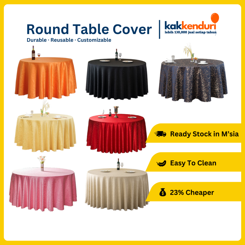 Alas Meja Bulat 4/6/8/10/12 Seater / Kain Meja Warna Solid Corak ...