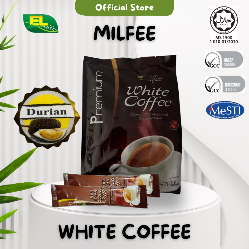 EL MILFEE WHITE COFFEE DURIAN FLAVOUR 30GM x 15 SACHET (HALAL, LOCAL PRODUCT) | Shopee Malaysia