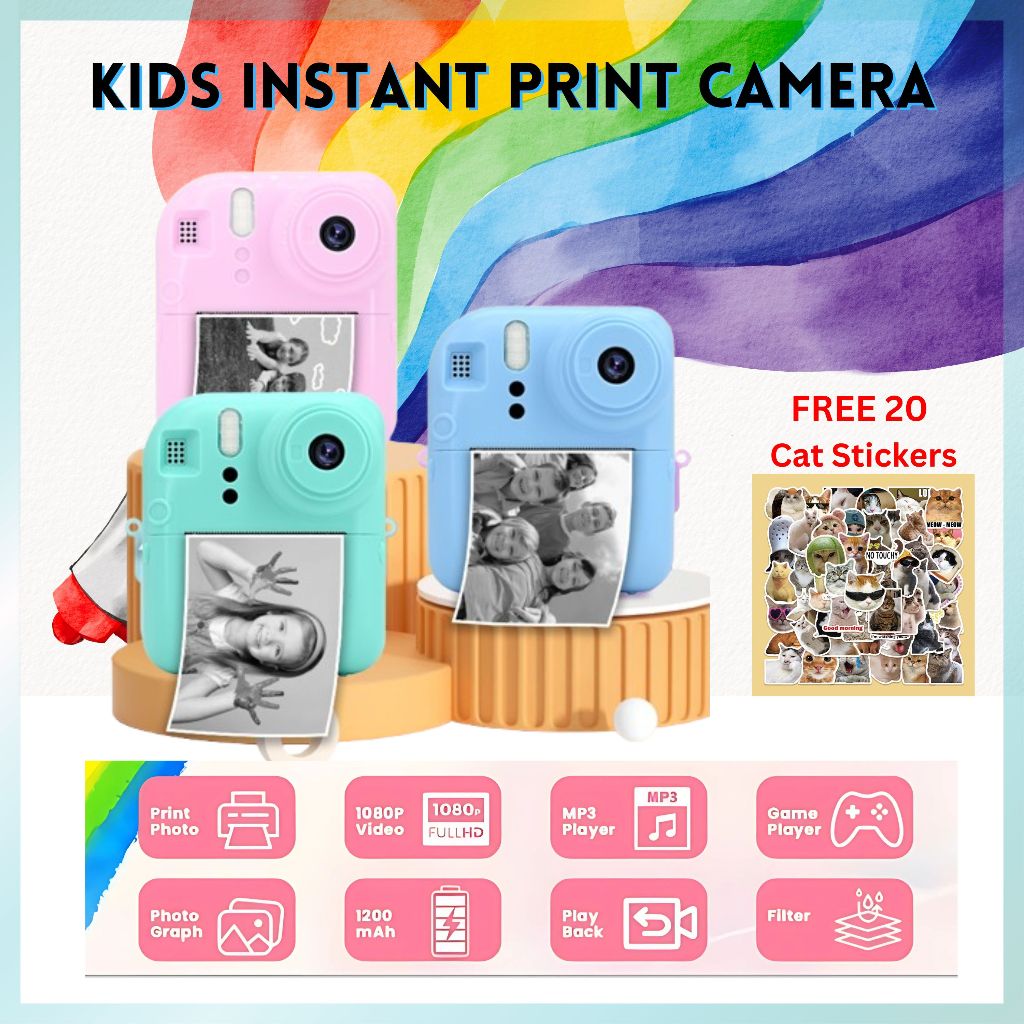 (Clearance) Kids Camera Instant Print 1080P HD Dual-Lens Selfie Video ...