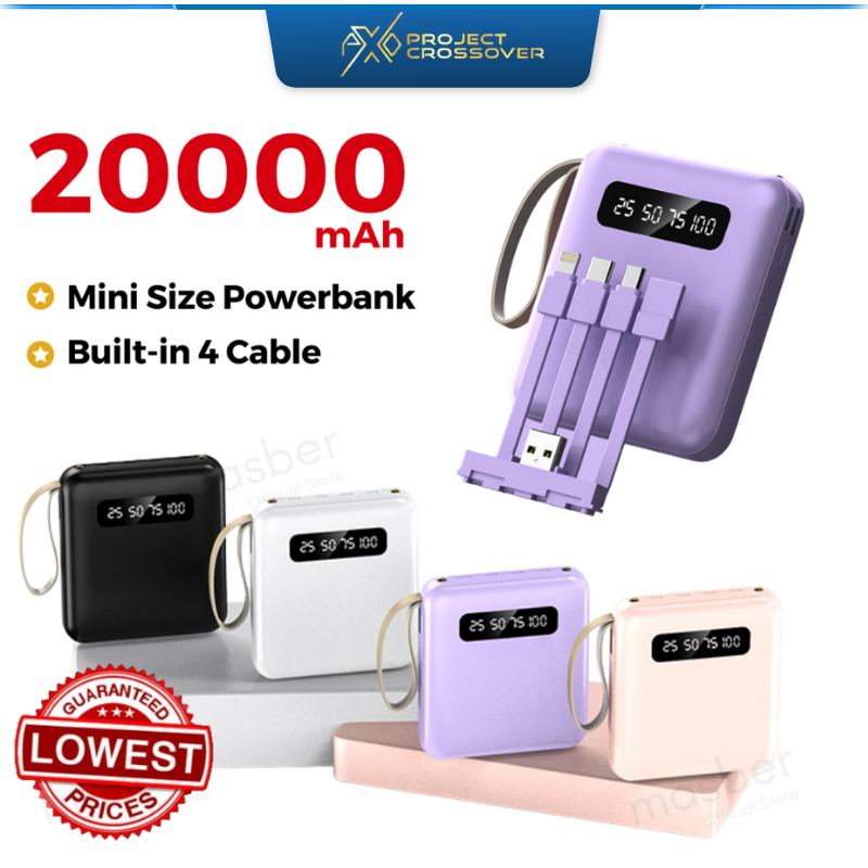 Powerbank 20000mah with 4 Cable Small Powerbank mini Type C Micro IP ...