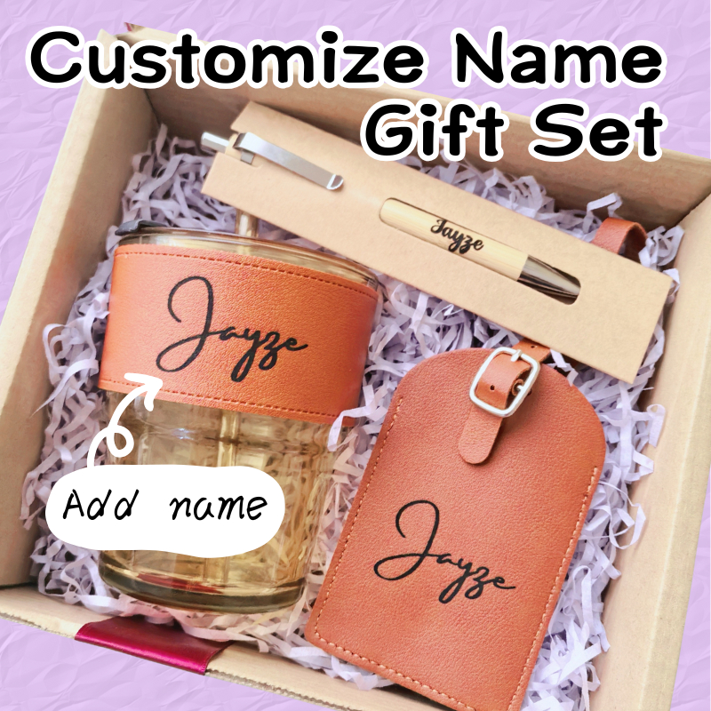 Customize Name Engraving Gift Set Mug Travel Tag Bamboo Pen Hadiah Hari ...