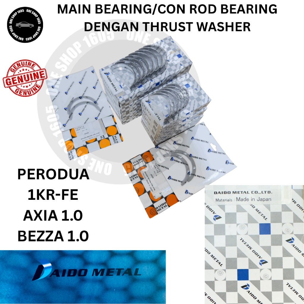 PERODUA AXIA 1.0CC BEZZA 1.0CC (1KR-FE) DAIDO MAIN BEARING & CON ROD ...
