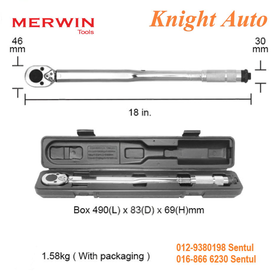 MERWIN Torque Wrench 60-330 FT-LB 1/2" ratchet adjust spanner ...
