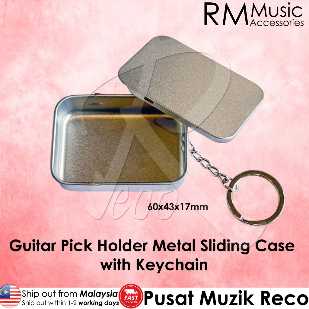 RM PU Leather Keychain Guitar Pick Holder / Metal Sliding Case Guitar ...