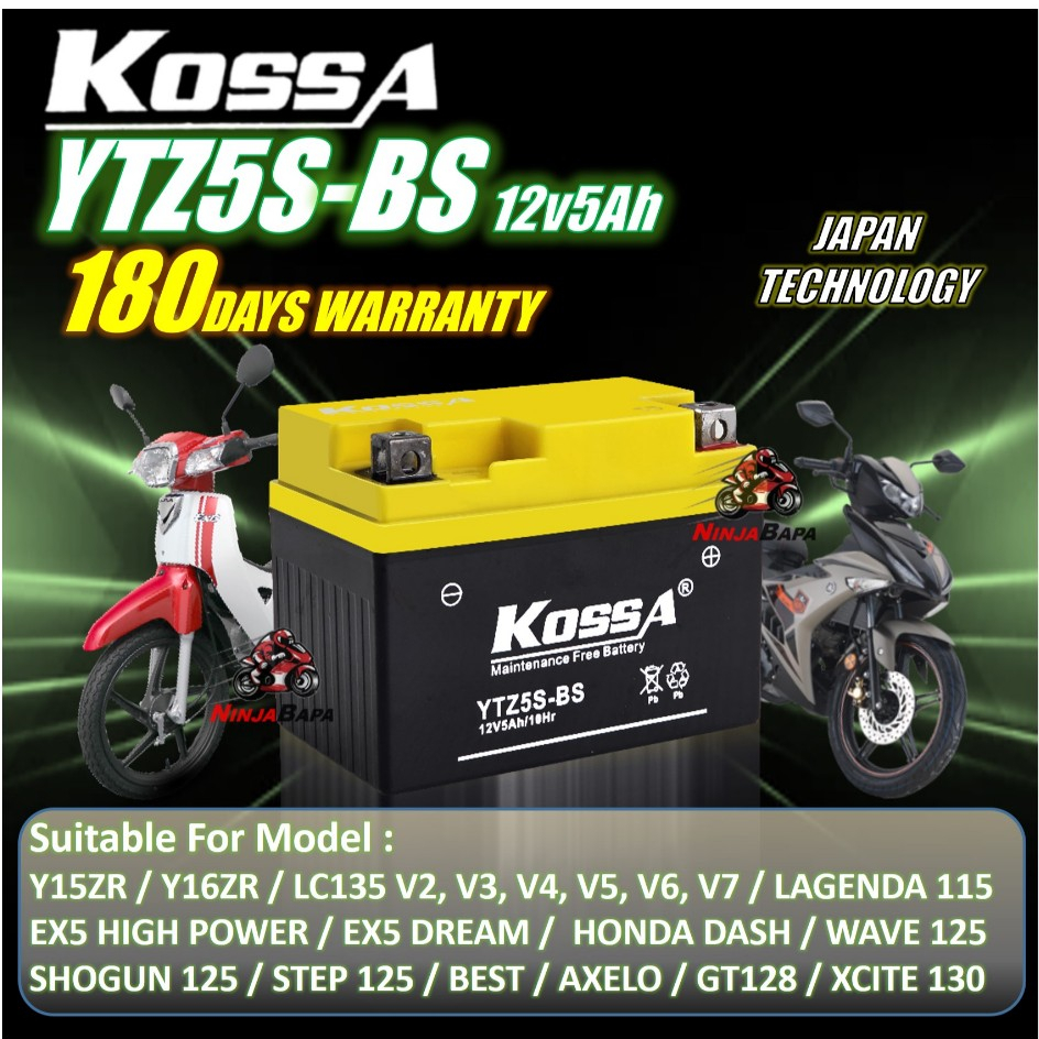 KOSSA YTZ5S / YTZ5S-BS BATTERY (EX5 Kick Start) / (LC135 V2-V8 ...