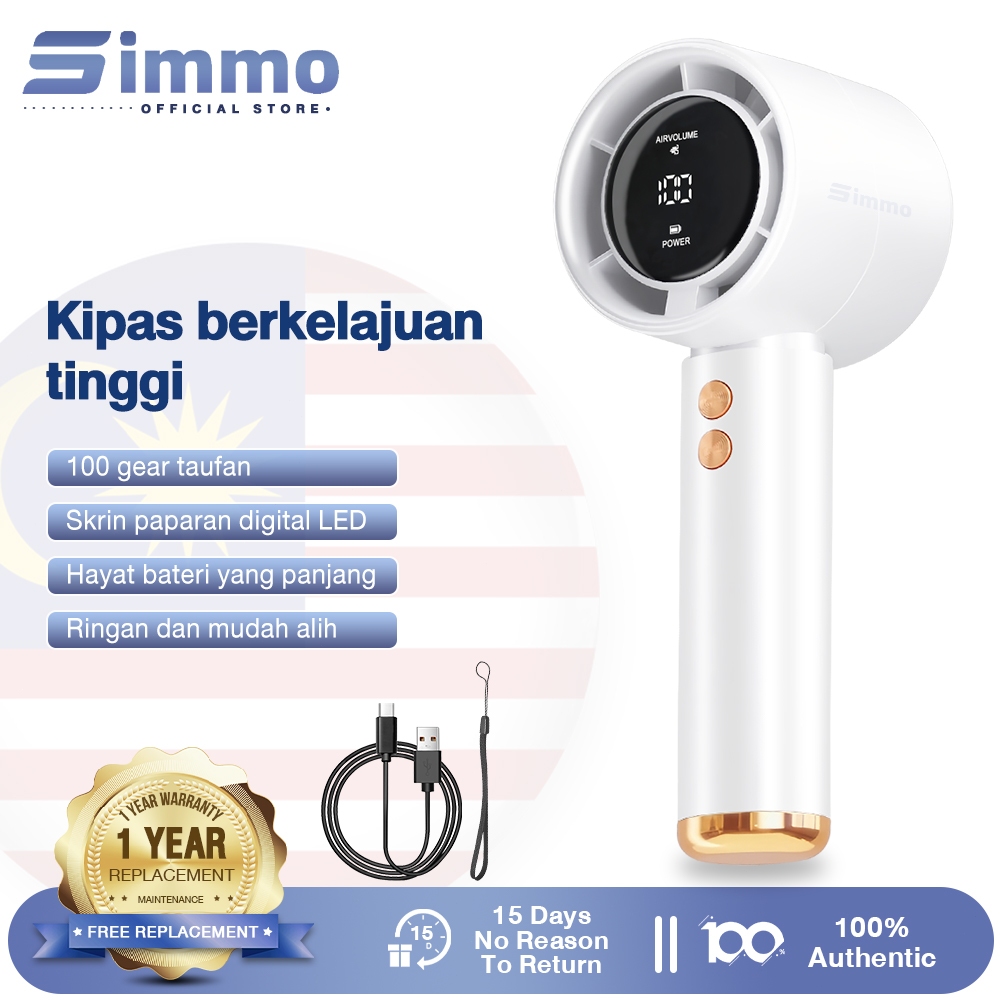 SIMMO Handheld Fan Kipas Angin100 Gears Ultra Wind Speed Fan 5000mAh ...