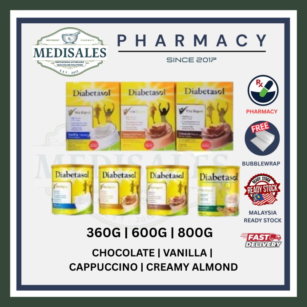 DIABETASOL POWDER 360G | 600G | 800G (CHOCOLATE | VANILLA | CAPPUCCINO | CREAMY ALMOND) | Shopee ...