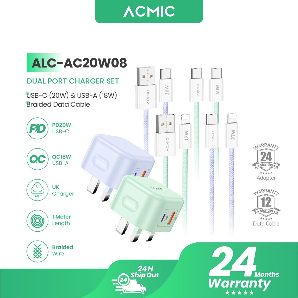 ACMIC AC-AC20W08 PD20W Adapter Charger Dual Output Fast Charging Type-C ...