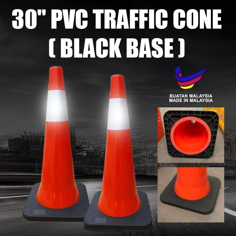 30" Kon Trafik PVC Tapak Hitam / PVC Safety Traffic Cone With Reflective Sticker (Black Base ...