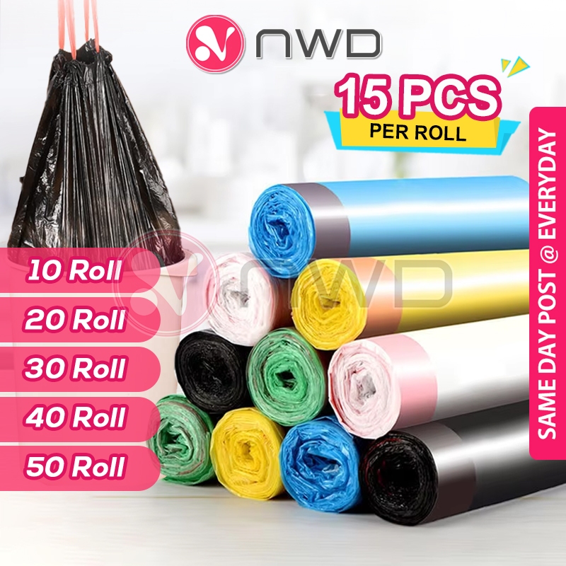 𝗤𝗨𝗜𝗖𝗞 𝗧𝗜𝗘 》10/20/30/40/50 Roll Drawstring Garbage Bag Disposable ...