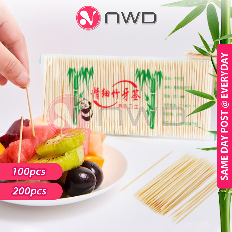 𝗗𝗨𝗔𝗟 𝗧𝗜𝗣 》 100/200Pcs Disposable Bamboo Toothpick Wood Tooth Pick ...