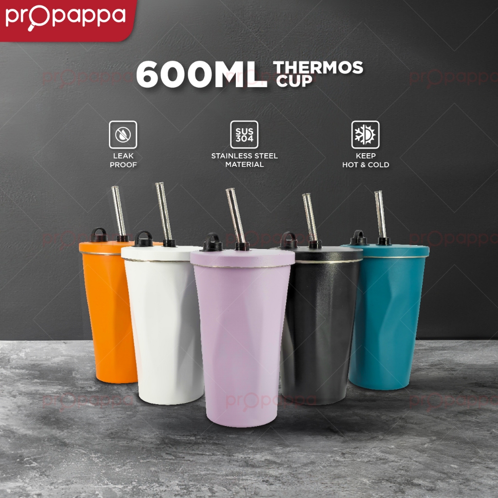 Propappa - Termos Kopi Keluli Tahan Karat dengan Straw 600ML Tahan ...