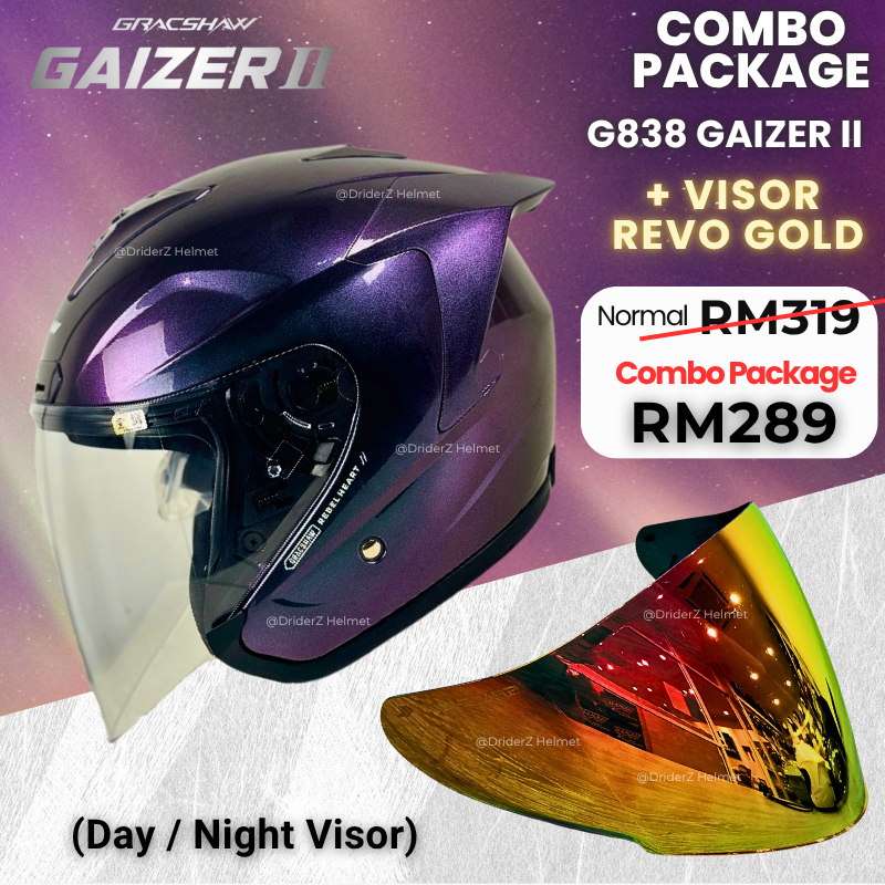 (COMBO REVO GOLD VISOR) GRACSHAW G838 GAIZER 2 GAIZER II PLAIN MATT ...