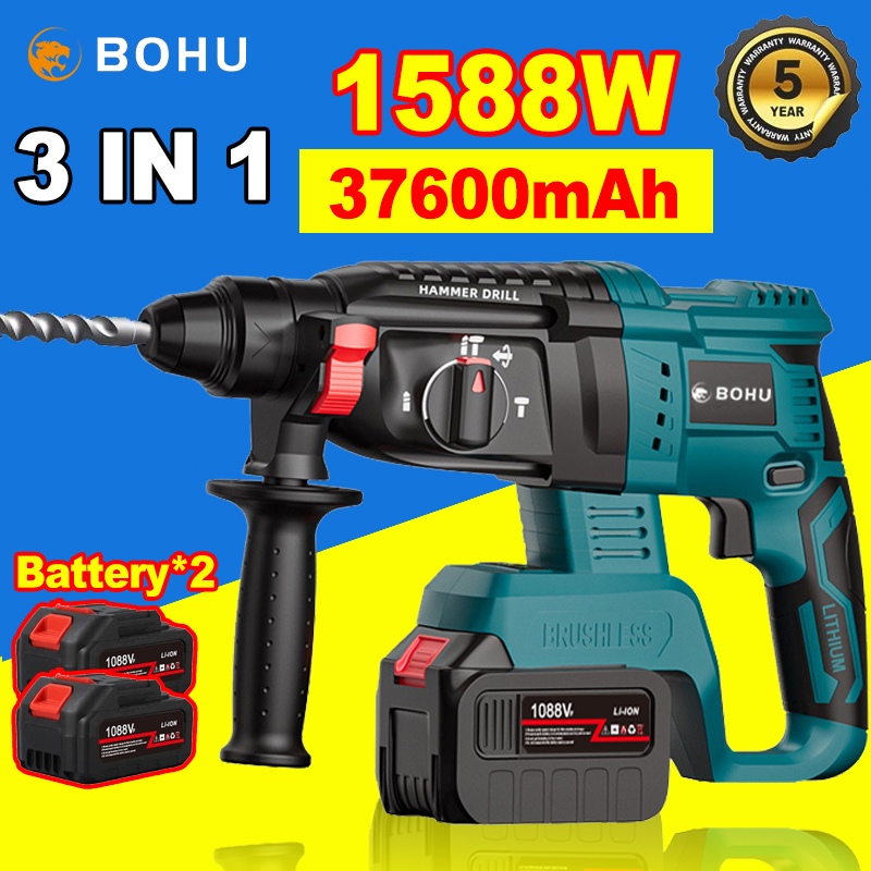 BOHU Cordless Rotary Hammer Drill Impact Hammer Drill Gerudi tukul ...