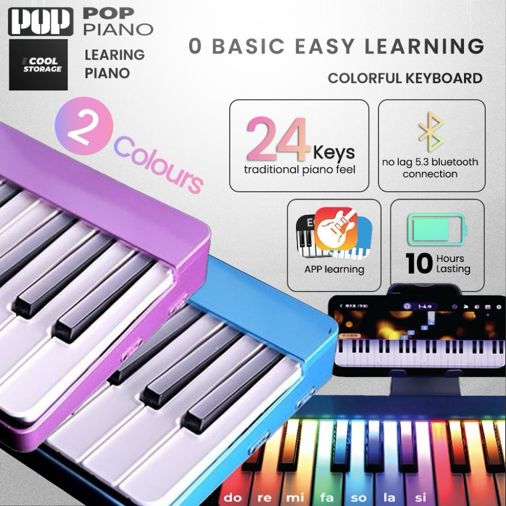 【APP LEARNING】POPIANO 24 Keys Rechargeable Smart Midi Keyboard | Shopee ...