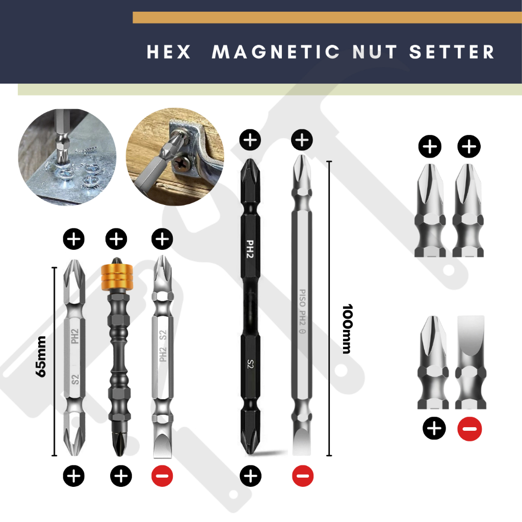 PH2 Double Ended Magnetic Screwdriver Bits 65mm 100mm 1/4" Shank Mata ...
